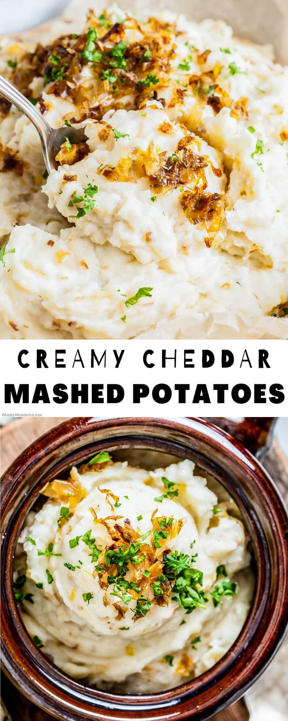 CREAMY MASHED POTATOES WITH CHEDDAR - WonkyWonderful